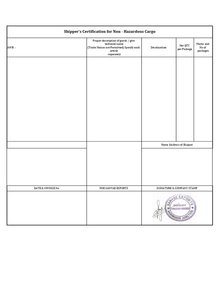 Non-Hazardous Cargo Certification | PDF | Dangerous Goods | Transport