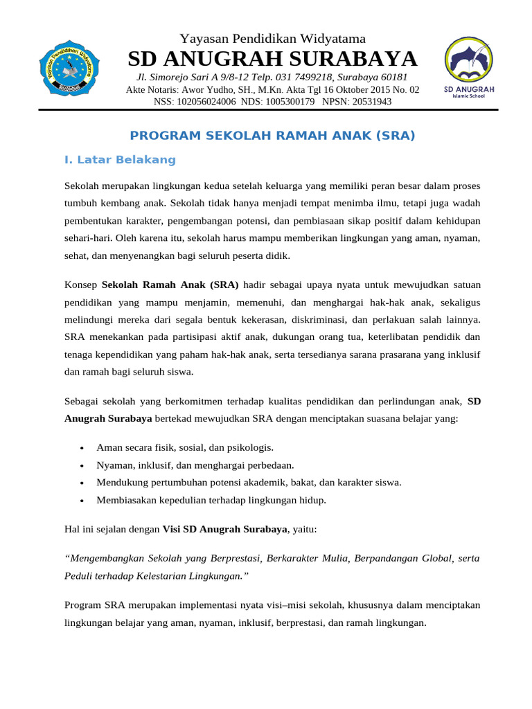 Program Sekolah Ramah Anak (Sra) 25 | PDF