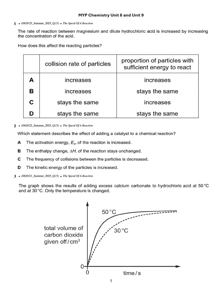 MYP Chemistry Units 8 & 9 Overview | PDF