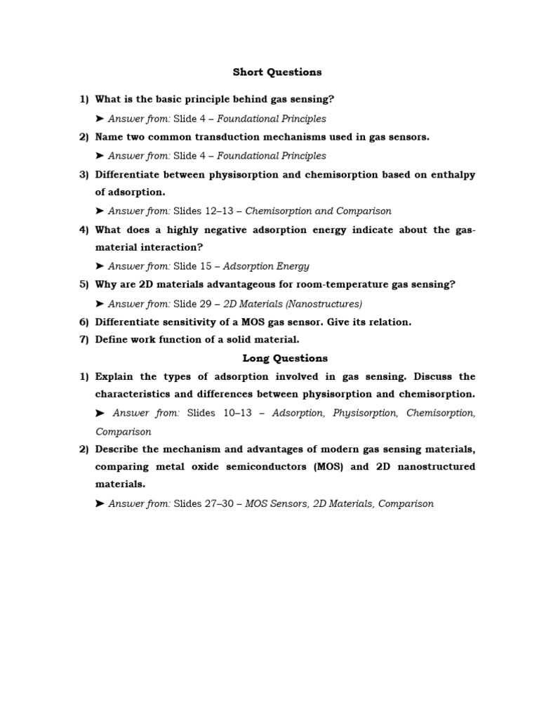 Gas Sensing Applications (Questions) | PDF