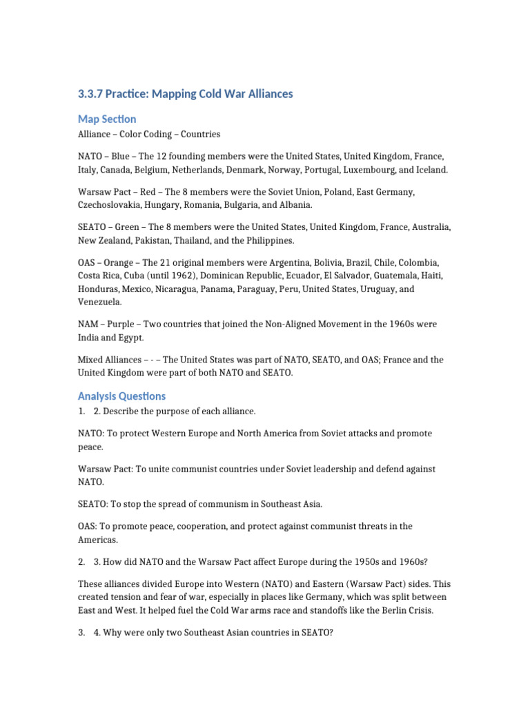 Cold War Alliances Assignment | PDF