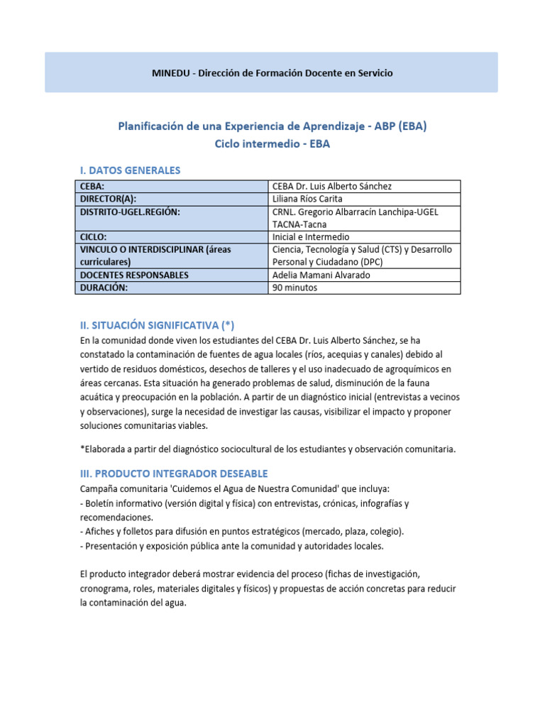 Planificacion Abp Eba | PDF | Evaluación | Aprendizaje
