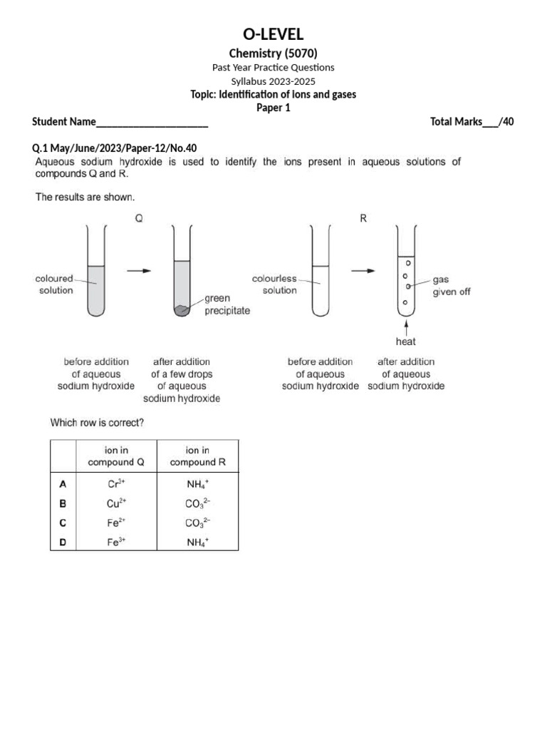 O-Level Chemistry Past Questions 2023-2025 | PDF | Physical Sciences ...