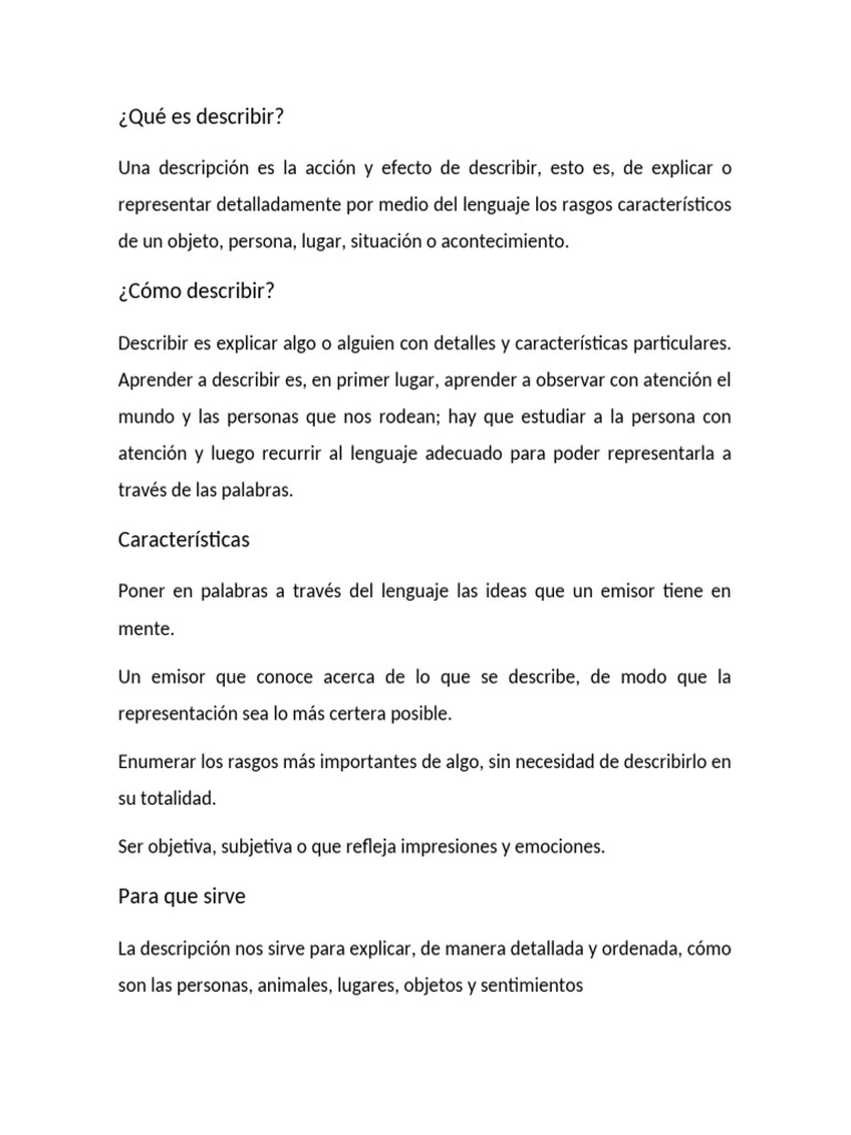 Qué Es Describir | PDF