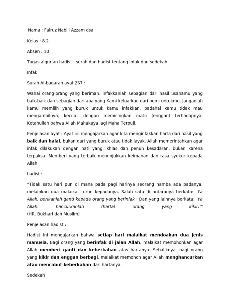 Infak dan Sedekah dalam Al-Qur'an dan Hadist | PDF
