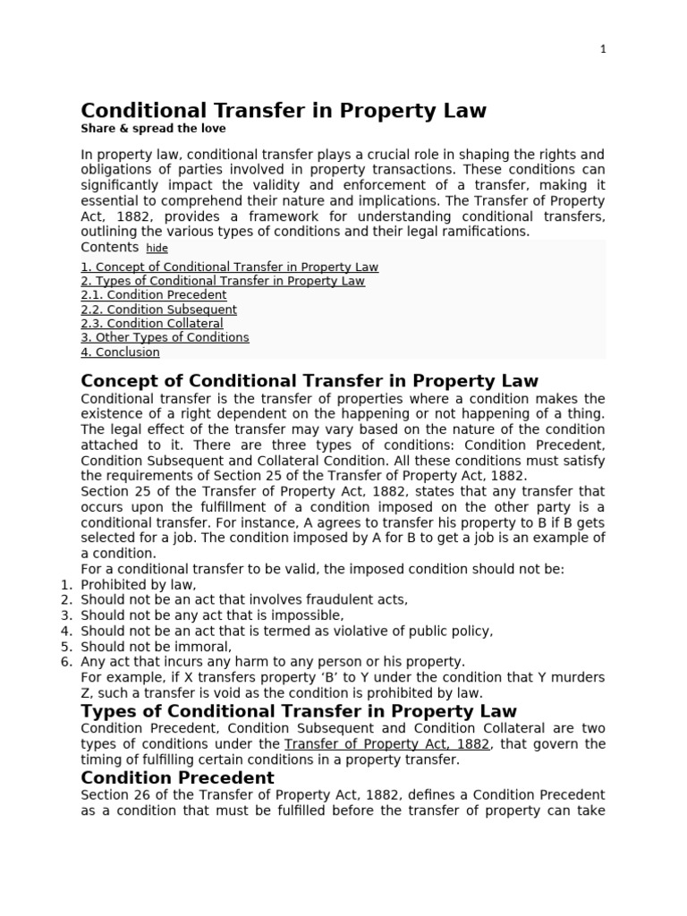 Conditional Transfers in Property Law | PDF | Property | Civil Law ...