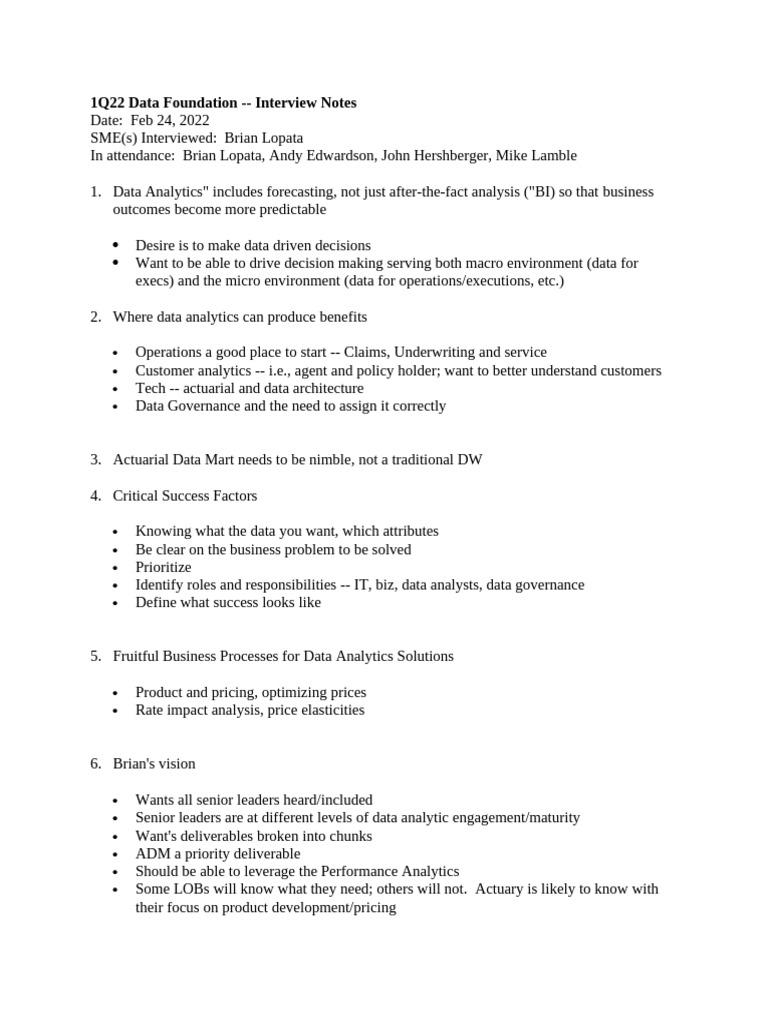 BL Interview Notes - 02-24-22 | PDF