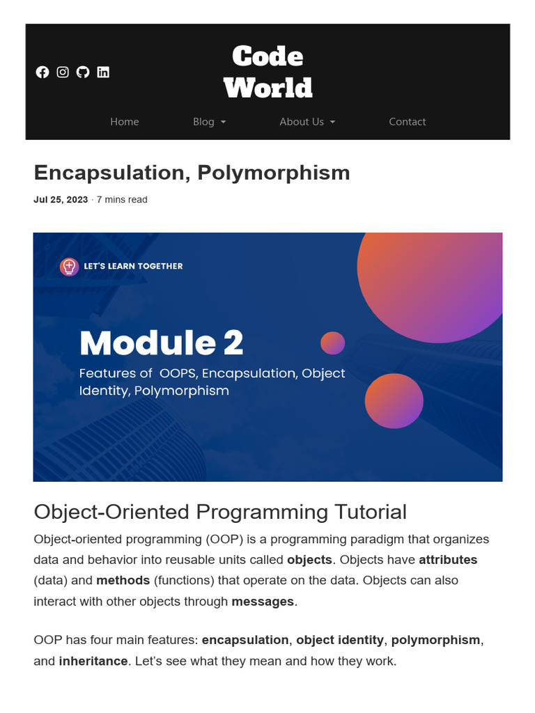 Encapsulation, Polymorphism - Unit 2 | PDF | Object Oriented Programming | Method (Computer ...