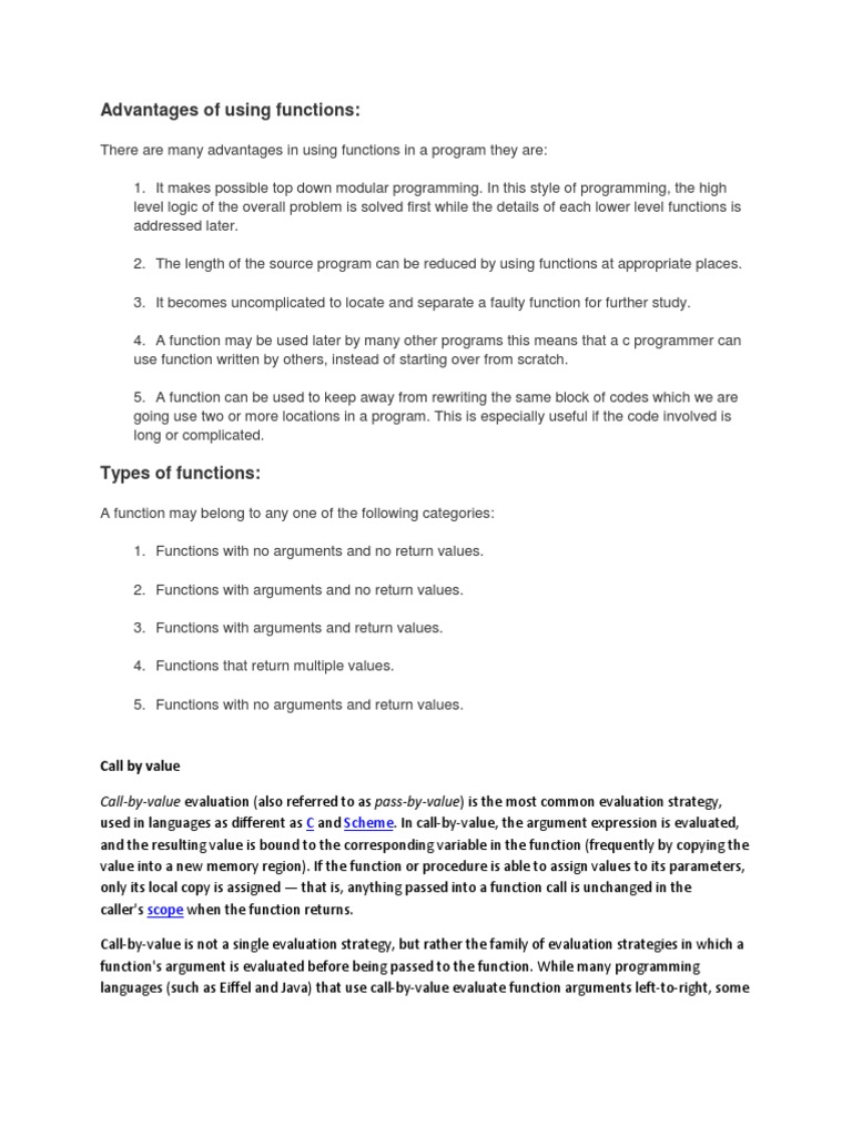 Advantages of Using Functions | PDF | Parameter (Computer Programming ...