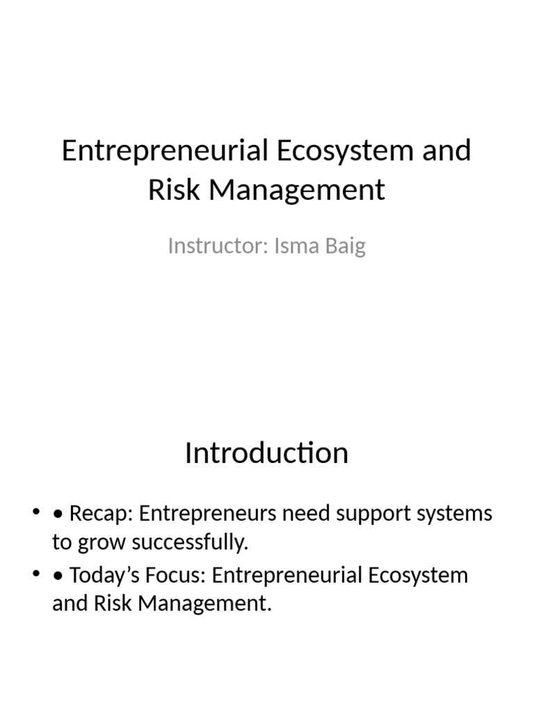 Entrepreneurial Ecosystem & Risk Management | PDF | Entrepreneurship ...