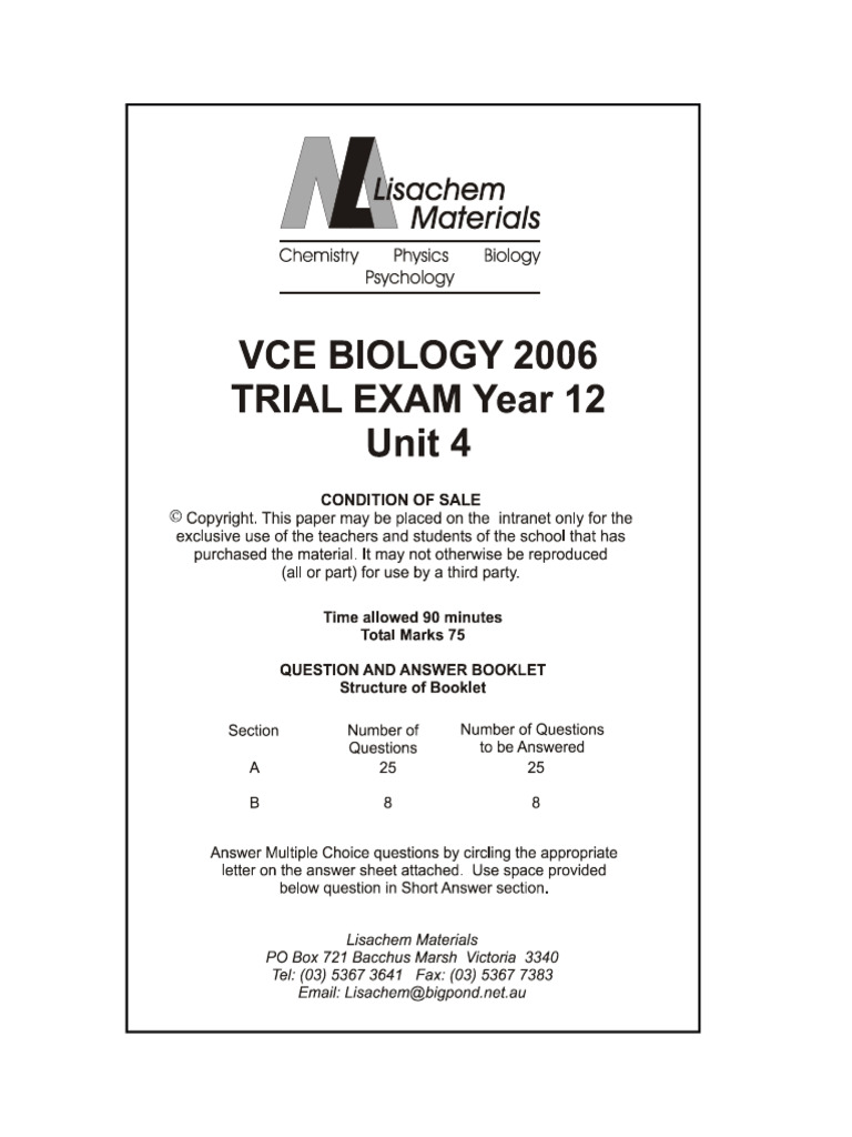 VCE Biology Trial Exam 2006 | PDF | Dominance (Genetics) | Base Pair