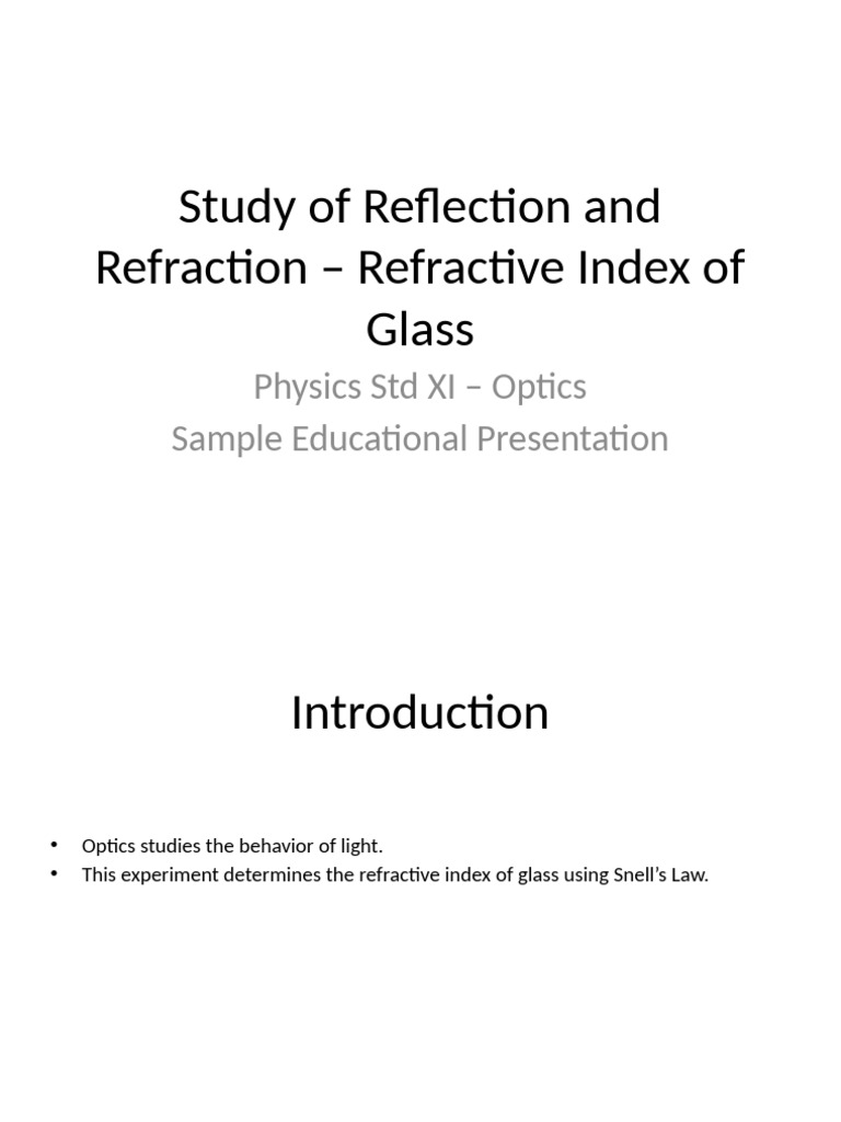 Optics Presentation 1 Refractive Index Glass | PDF