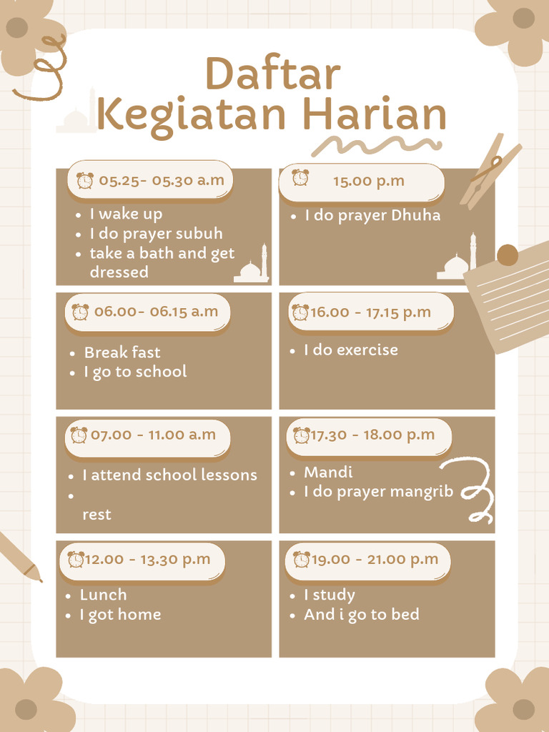 Krem Dan Cokelat Lucu Estetik Tabel Daftar Kegiatan Harian Dokumen A4 ...