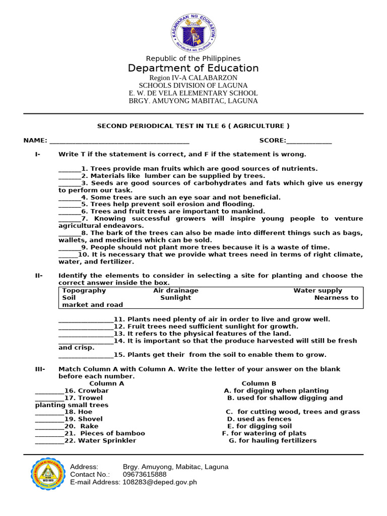 2nd Periodical Test TLE 6. | PDF | Trees | Plants