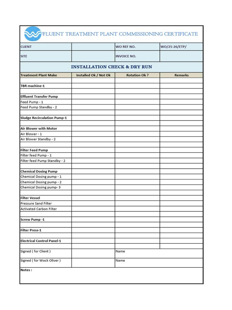 ETP Installation & Commissioning Report | PDF