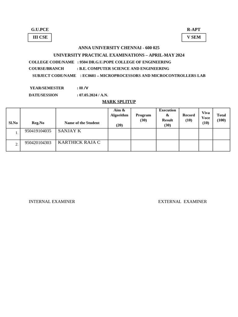 Ec8681 - Microprocessors and Microcontrollers Lab | PDF | Computing | Computer Science