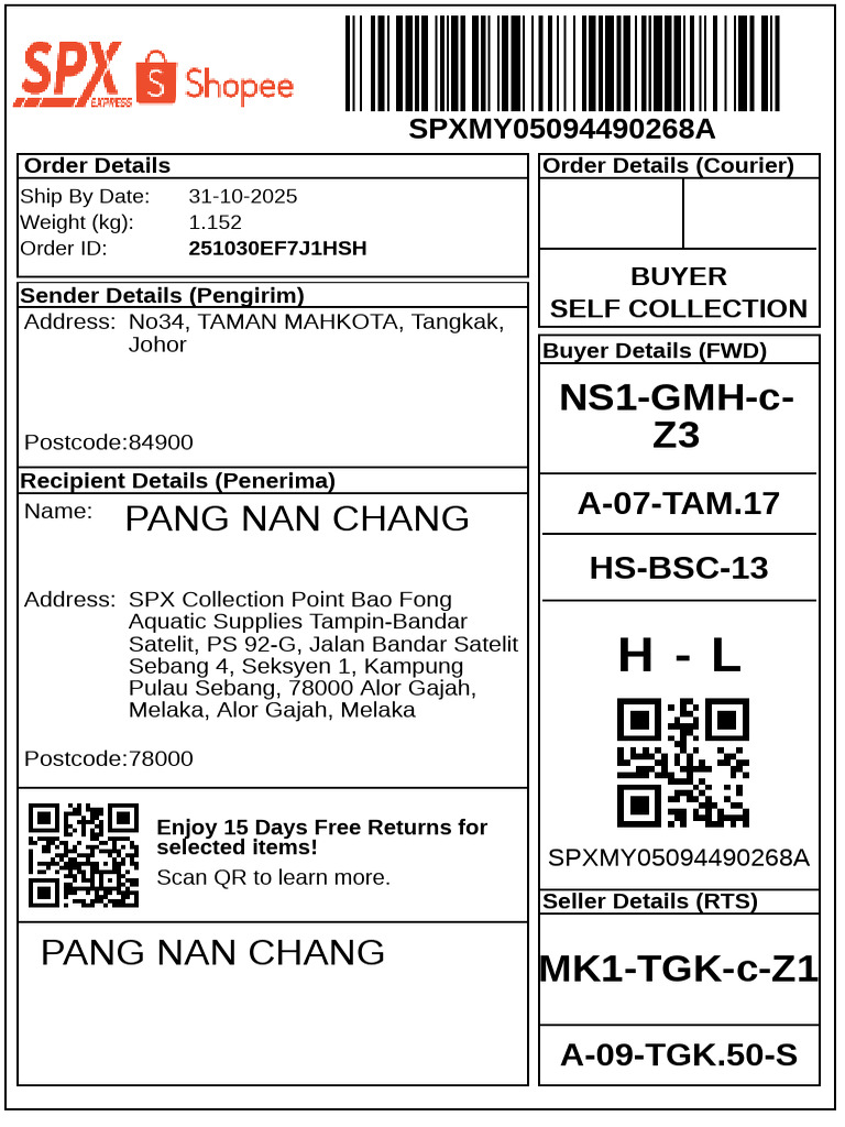Order Details for Self Collection 31-10-2025 | PDF