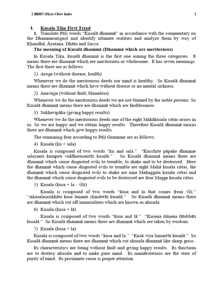 Kusala Tika First Triad - 34a6d7ae 28ab 4f71 8c74 2da4681cbb2c | PDF ...