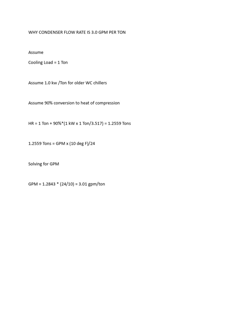 Condenser Flow Rate Calculation: 3.0 GPM/Ton | PDF