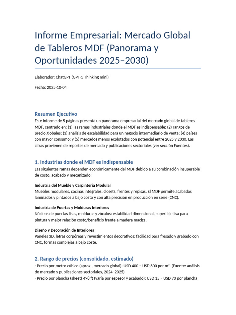 Mercado Global de Tableros MDF 2025-2030 | PDF | Logística | America latina