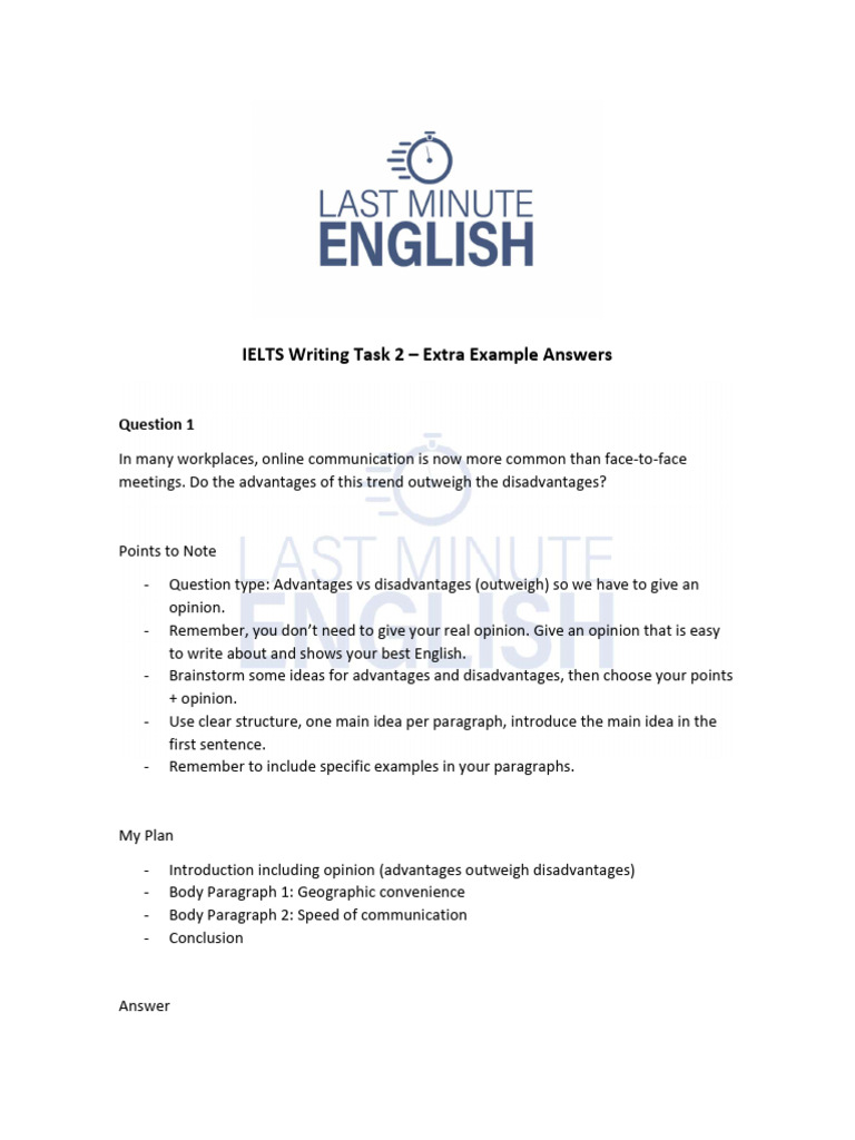 Last Minute English Extra IELTS Writing Part 2 Answers For Udemy | PDF ...