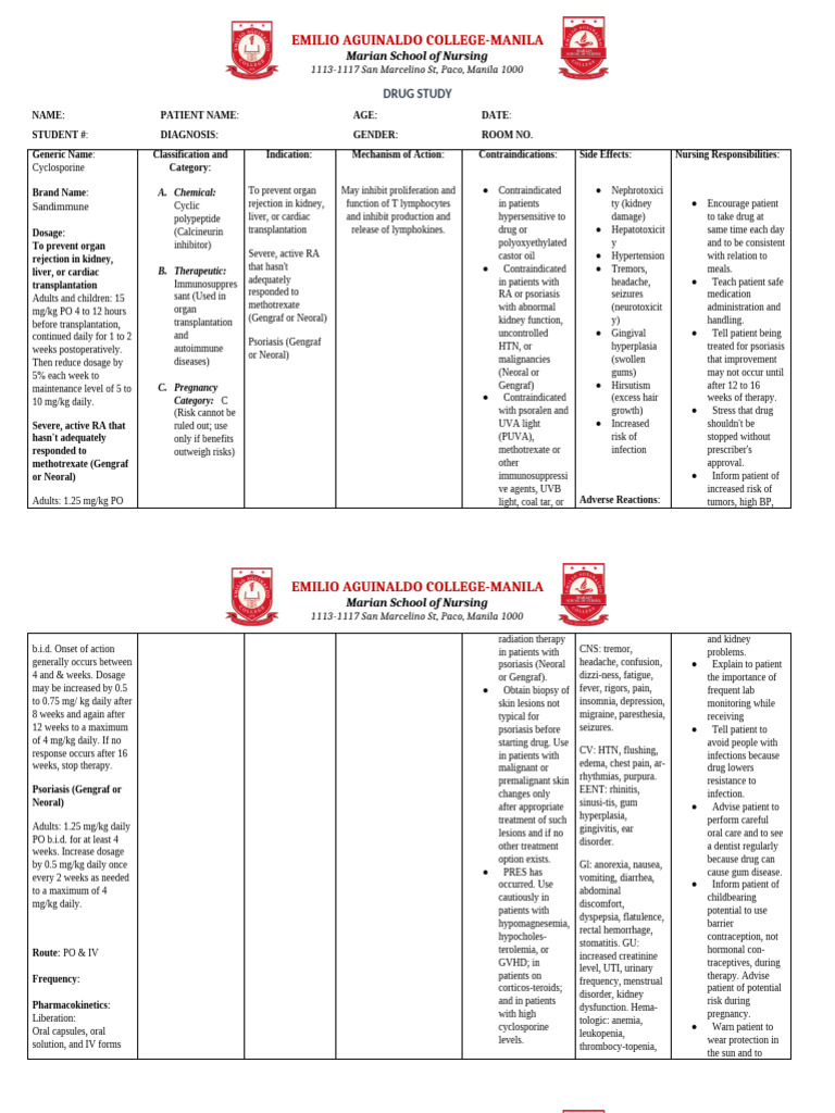 Drug Study Template | PDF | Clinical Medicine | Medicine