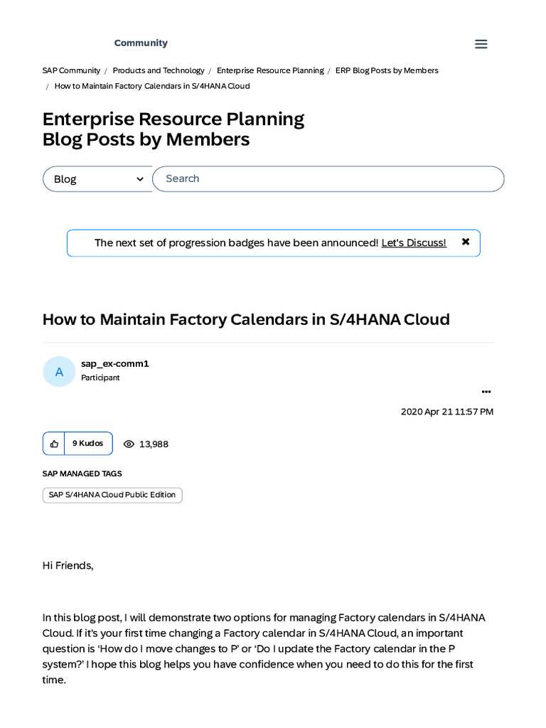 Manage Factory Calendars in S/4HANA Cloud | PDF | Software ...