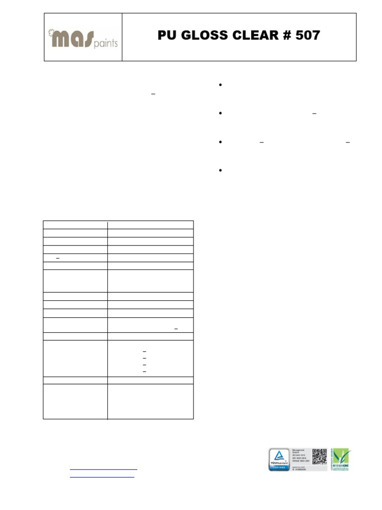Pu Gloss Clear 507 Datasheet | PDF | Varnish | Materials