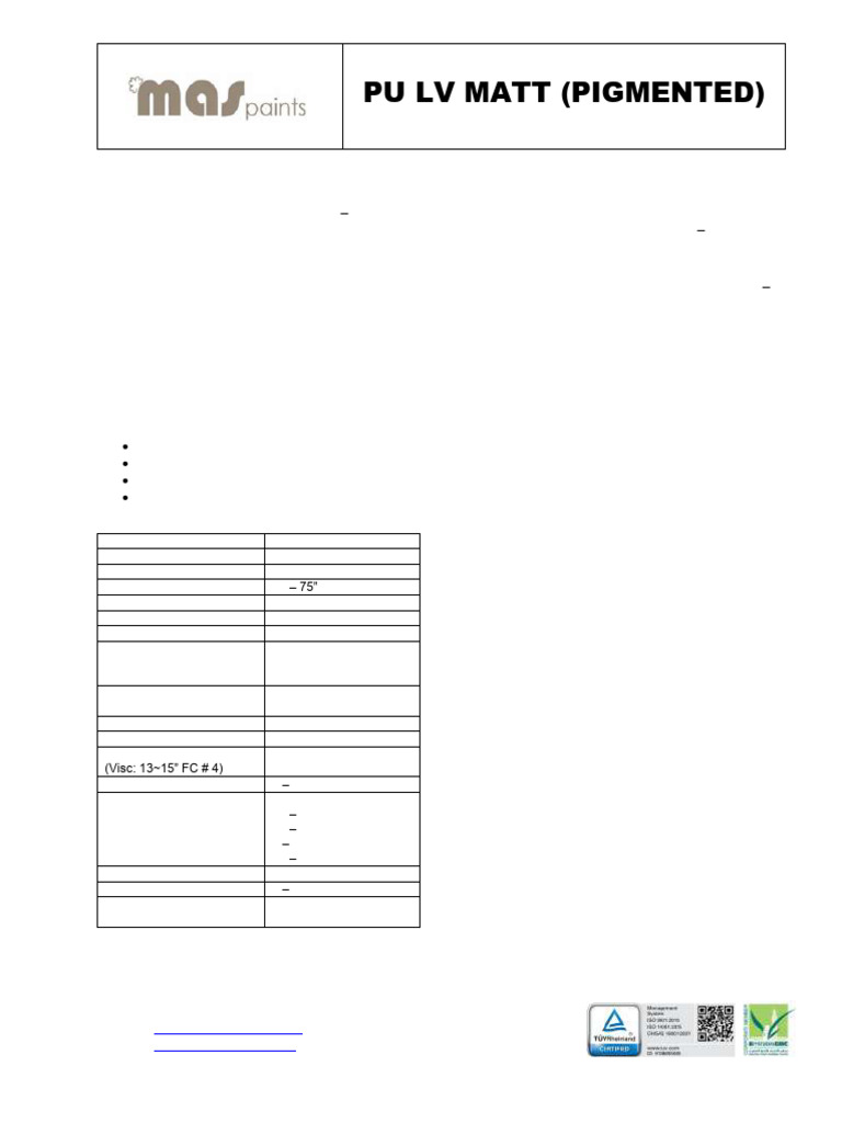 PU LV MATT Pigmented Topcoat Overview | PDF | Paint | Materials