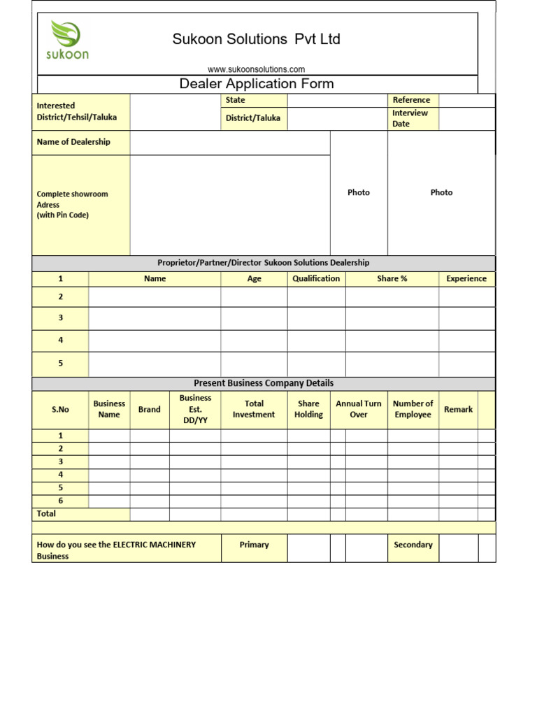 Dealer Application Form SUKOON | PDF | Business | Economies