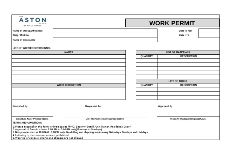 Aston Work Permit Blank | PDF