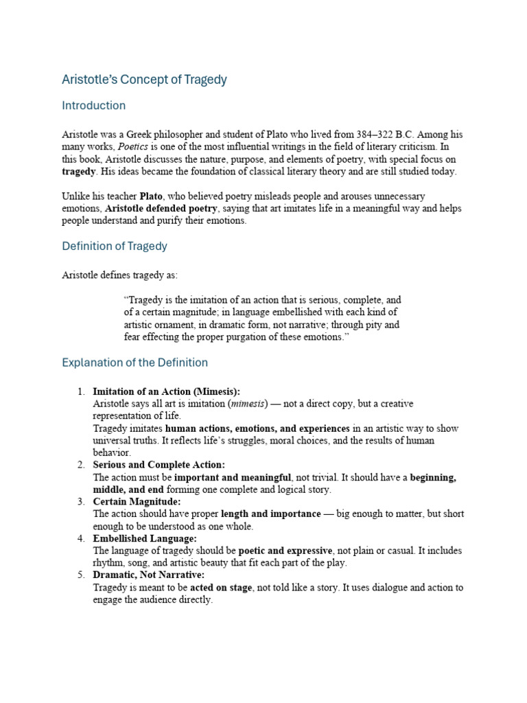 Aristotle's Tragedy: Definition & Elements | PDF | Tragedy | Aristotle