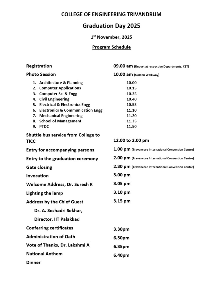 Graduation Day 2025 Schedule - CET | PDF
