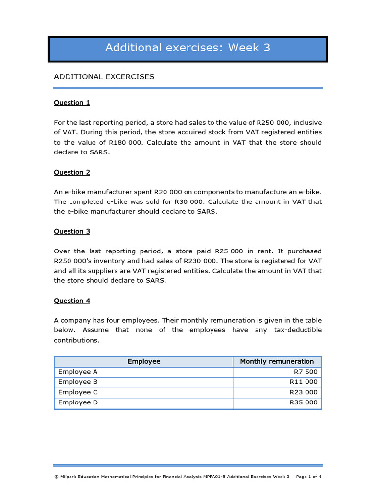 VAT and Tax Calculations Exercises | PDF | Value Added Tax | Tax Deduction