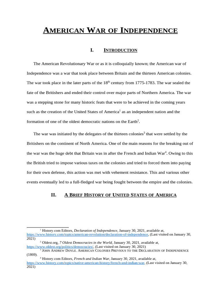 American War of Independence Overview | PDF | American Revolution ...