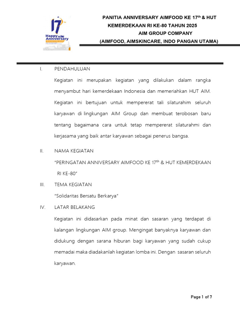 Proposal Hut Ri Ke 80 Aimgroup | PDF