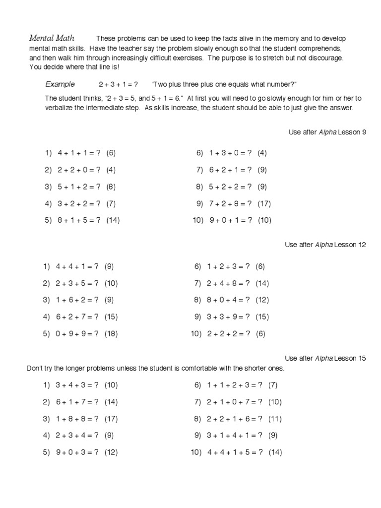 Mental Math | PDF | Cognition | Educational Psychology