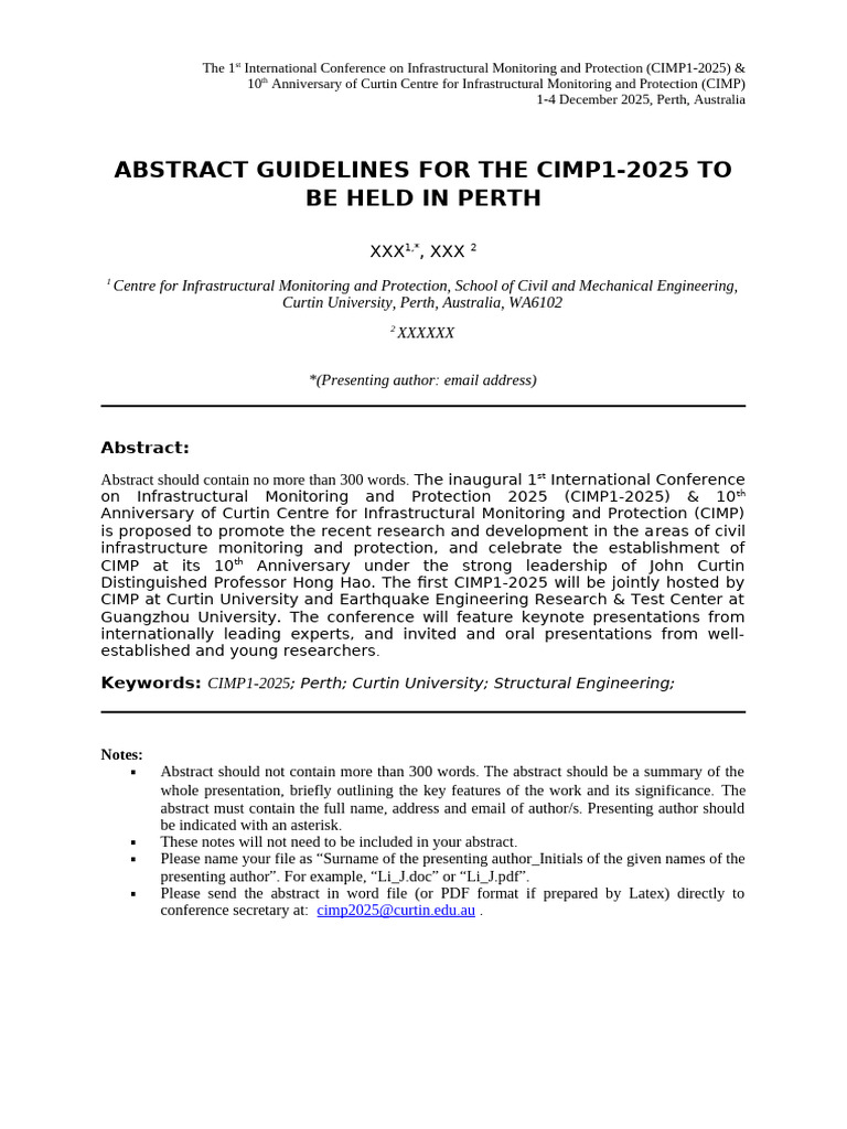 CIMP1-2025 Abstract Submission Guidelines | PDF