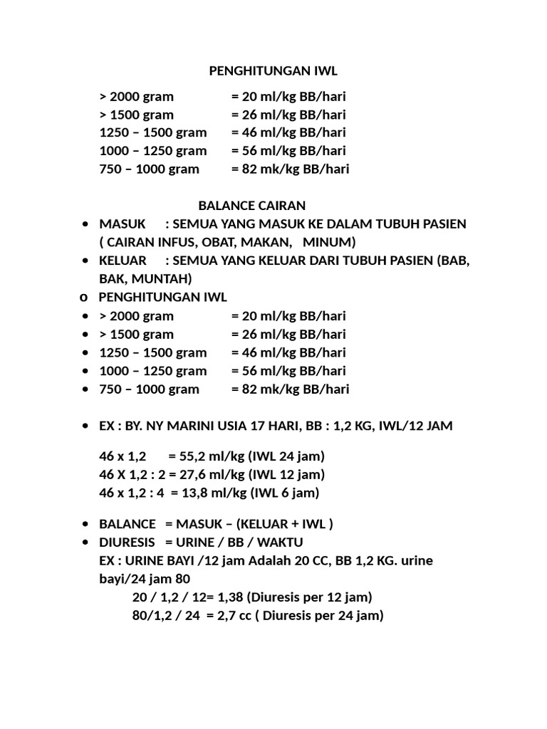 Penghitungan IWL dan Balance Cairan Bayi | PDF