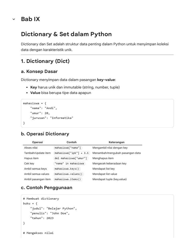 p9 Dictionary & Set Dalam Python - Ipynb - V2 | PDF