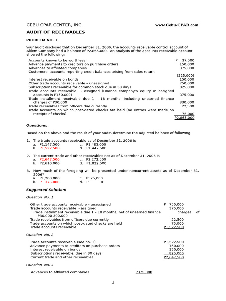 audit of receivables | PDF | Bad Debt | Debits And Credits