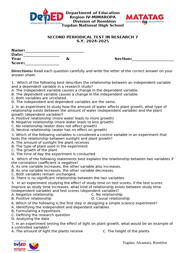 Research PT q2 - 7 | PDF | Experiment | Hypothesis