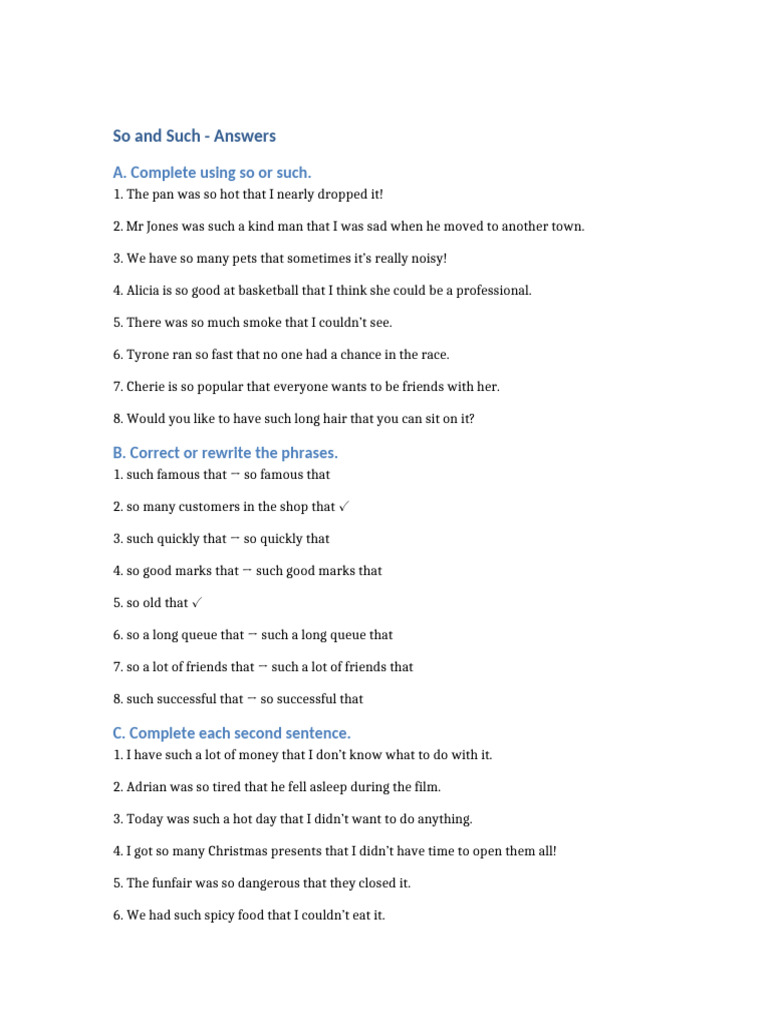 So and Such Answers | PDF