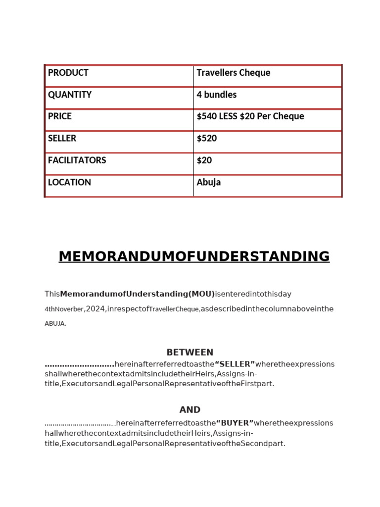 DOA for Traveller Cheque | PDF