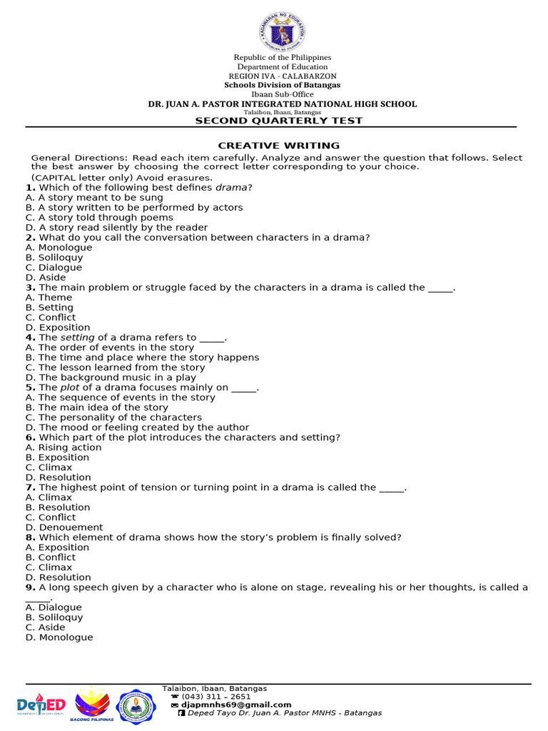 Creative Writing Test for Drama Students | PDF | Literary Theory | Writing