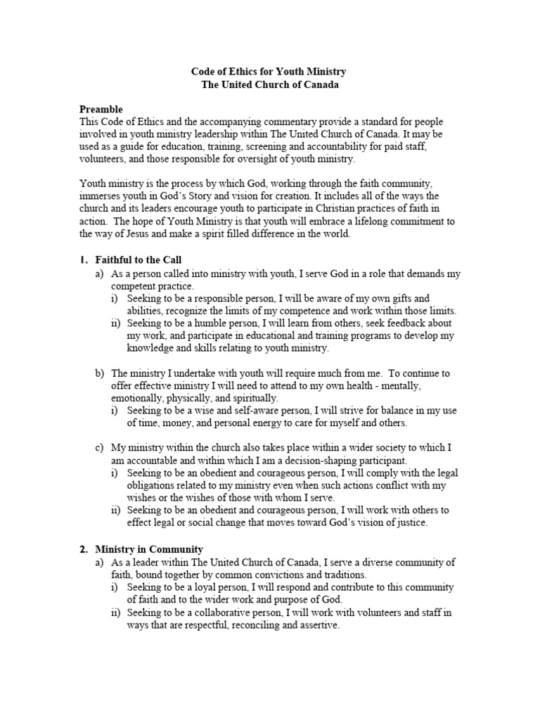 Code of Ethics for Youth Ministry | PDF | Creed | Leadership