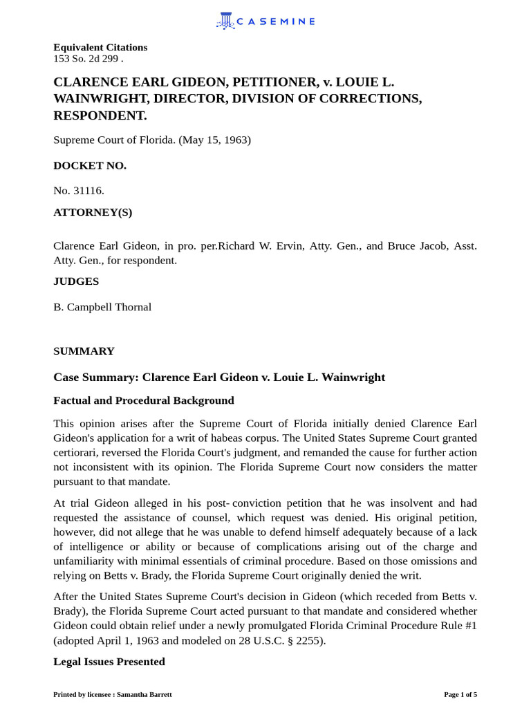 Gideon V Wainwright | PDF | Supreme Court Of The United States ...