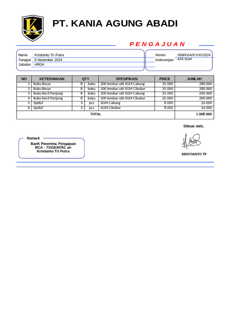 Pengajuan ATK SGM | PDF