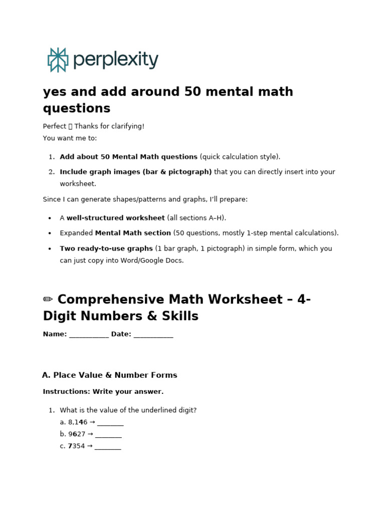 Yes and Add Around 50 Mental Math Questions | PDF