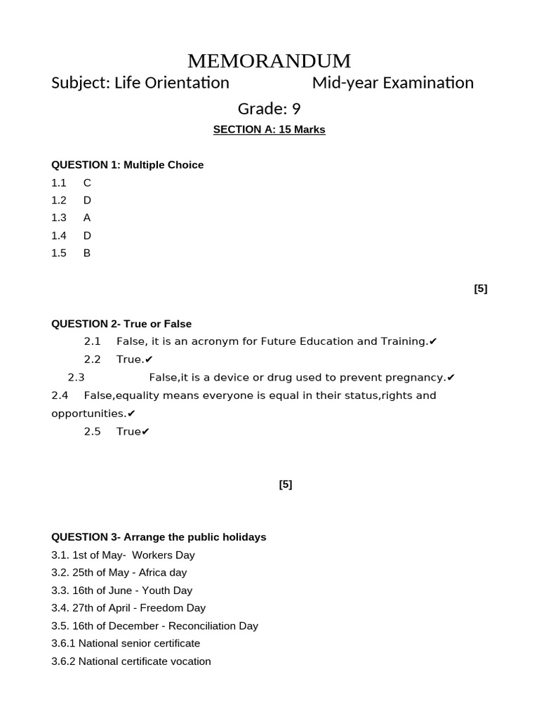 Grade 9 Life Orientation Exam Guide | PDF | Teenage Pregnancy | Adolescence